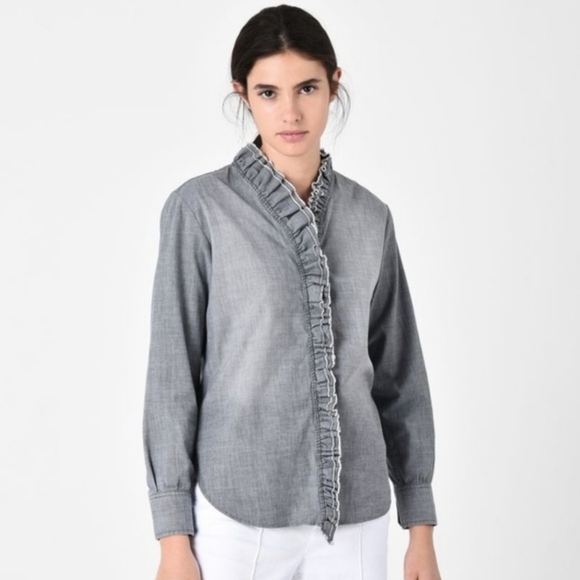 Isabel Marant | Tops | Isabel Marant Lawendy Grey Denim Ruffle Top Sz 4 ...